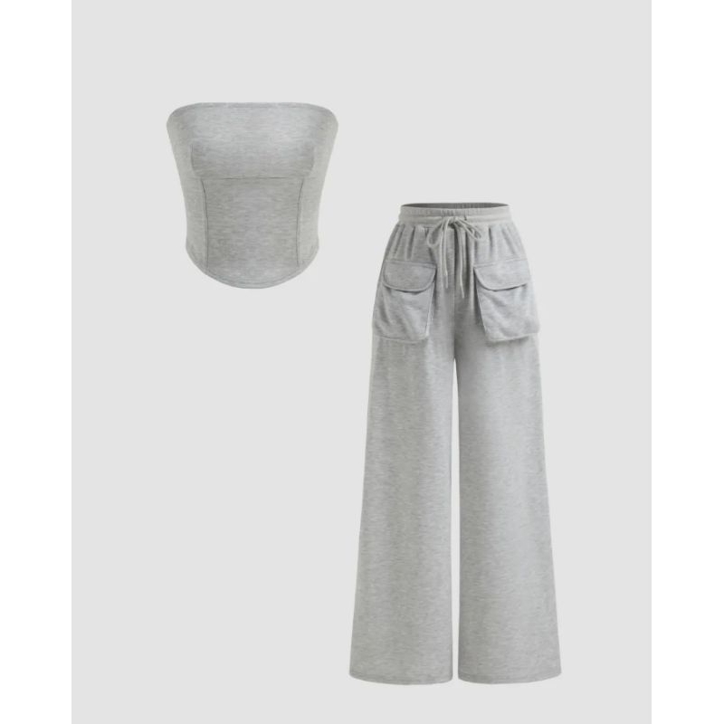 CIDER Set Wear Solid Crop Tube Top & Drawstring High Quality Women ...