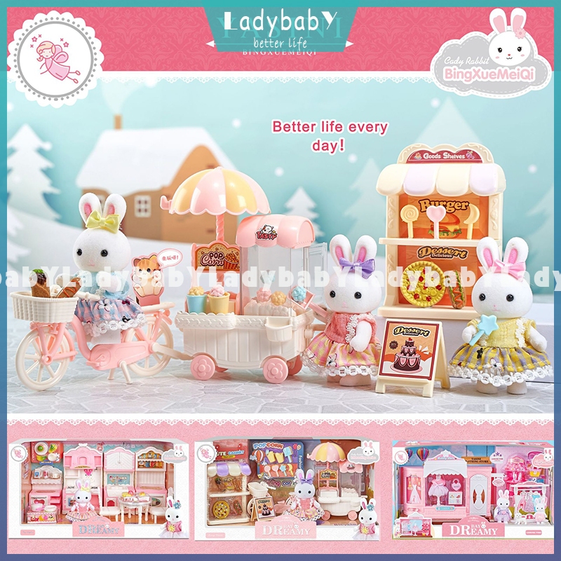 Pretend Play Mini Pink House Mini Rabbit's Furniture Kitchen Bedroom ...