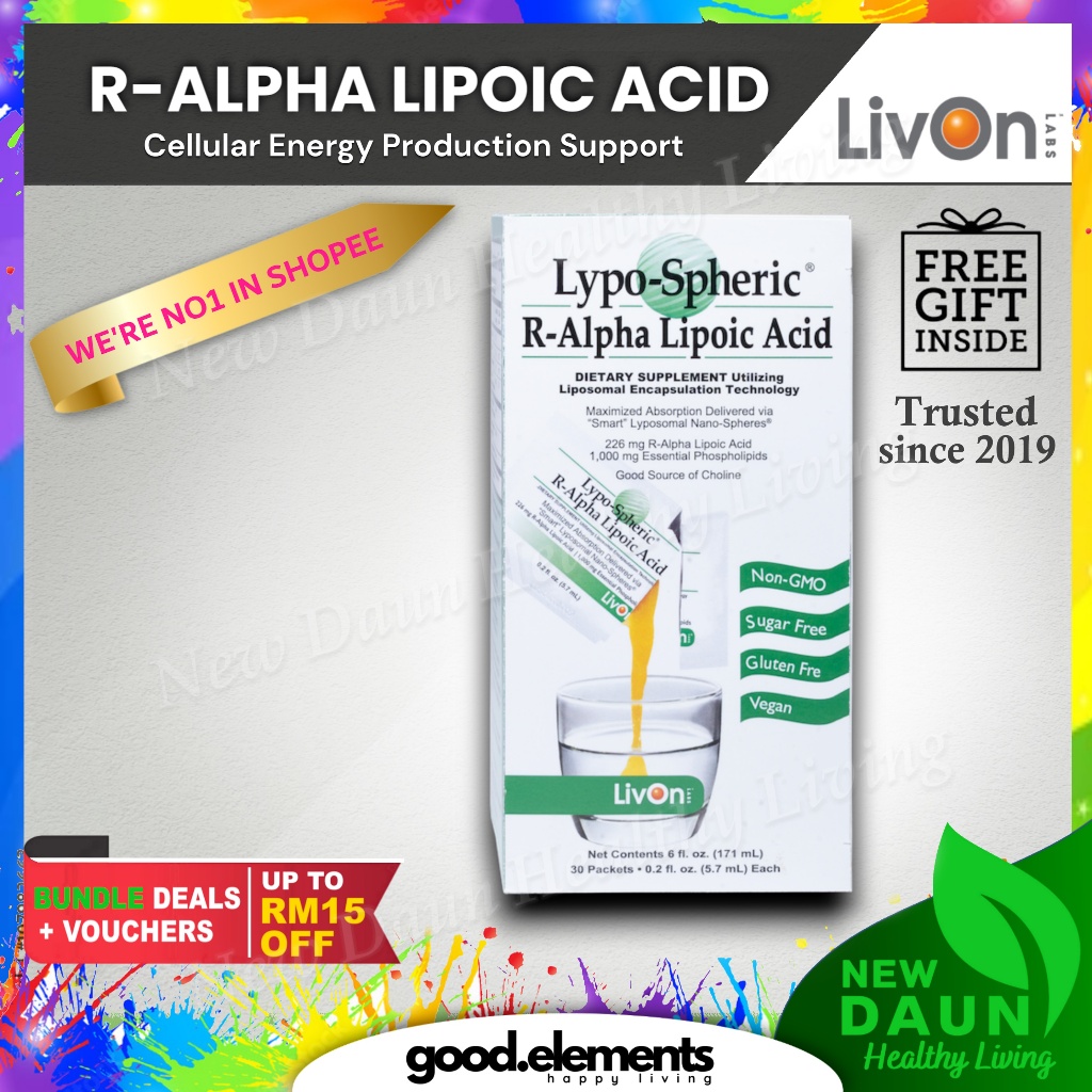 LIVON LABS Lypo-Spheric Liposomal R-ALPHA LIPOIC ACID Cellular energy ...