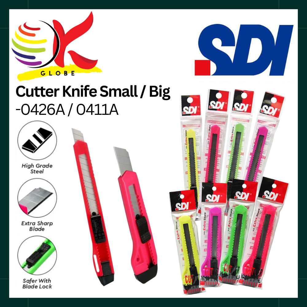 SDI CUTTER KNIVES SMALL BIG EXTRA SHARP HEAVY DUTY KNIFE CUT RETRACTABLE REFILLABLE BLADE PUSH ...