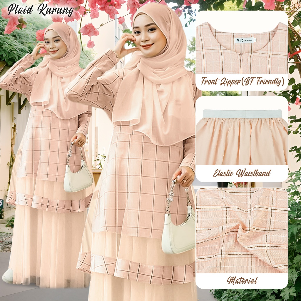Baju Kurung Moden Plaid Peplum Baju Kebarung Mesh Kurung Jubah Muslimah ...