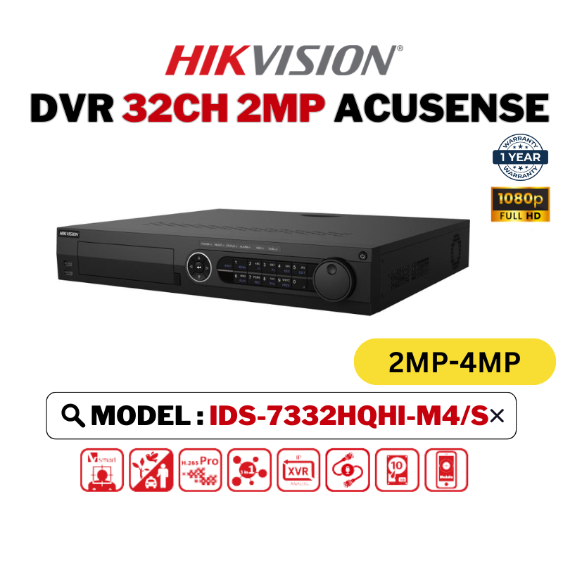 HIKVISION CCTV DVR 32CH Digital Video Decorder AcuSense Turbo HD 2MP ...