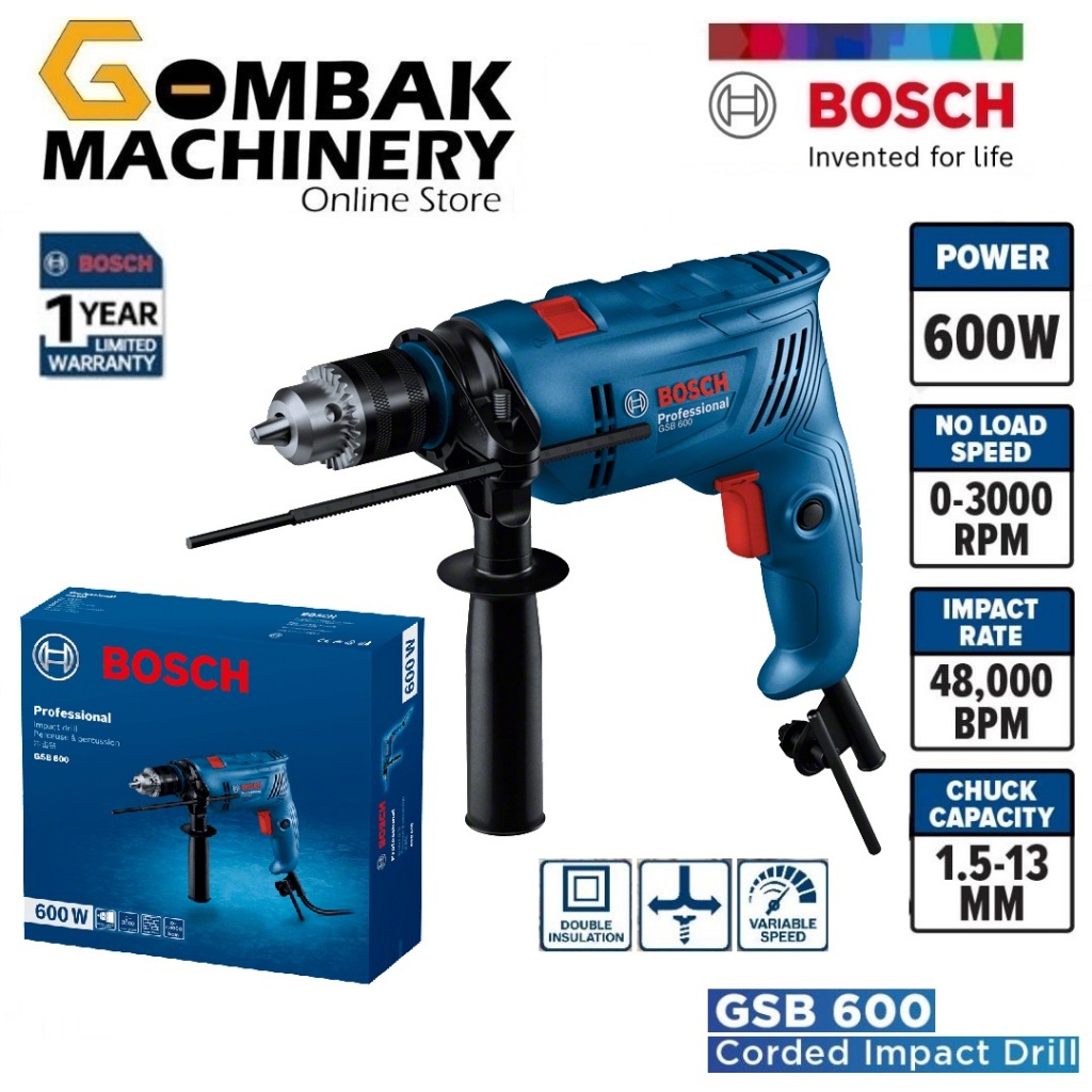 BOSCH 13mm 600Watt Powerful Impact Drill GSB600 - Original & Heavy Duty ...