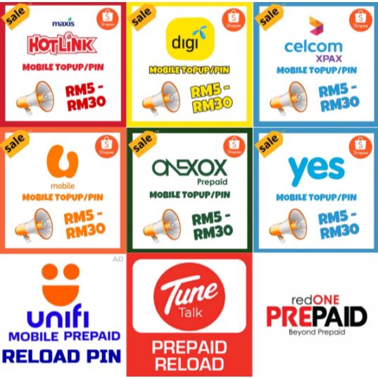 (SEMUA JENIS)TOPUP RELOAD/PIN MAXIS DIGI CELCOM UMOBILE RM5 RM10 RM30 PREPAID | Shopee Malaysia