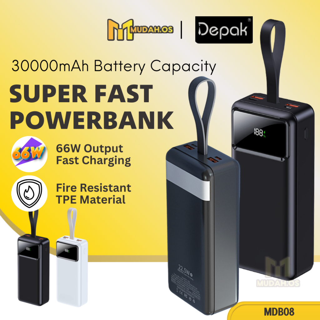 DEPAK Smart Fast Charging 66W Digital Display Power Delivery 30000mAh ...