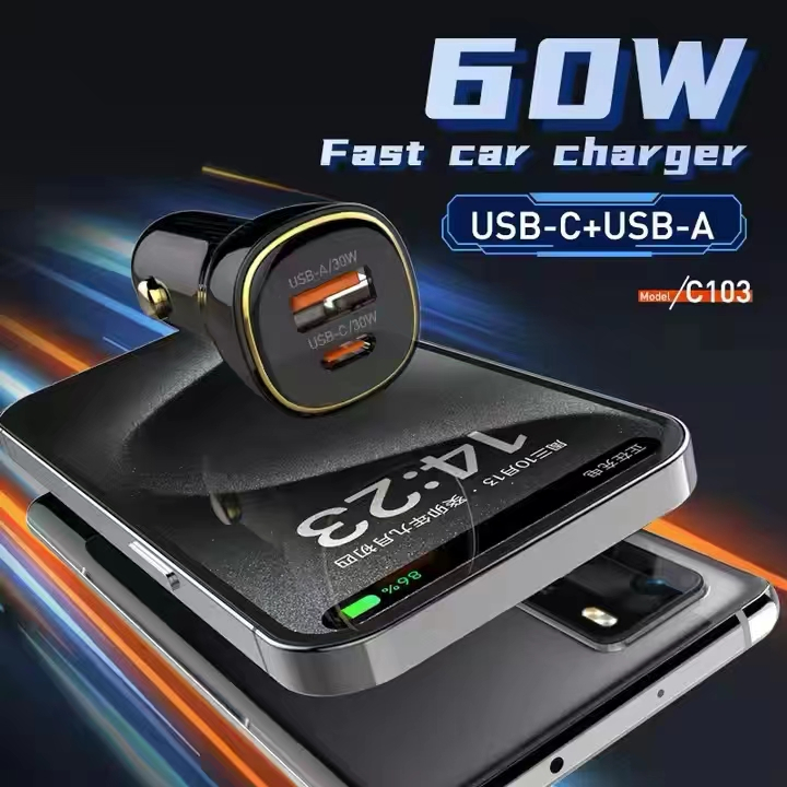 LDNIO C103 60W Super Fast Car Charger + PD USB Cable / 60W PD + QC3.0 Super Fast Charging ...