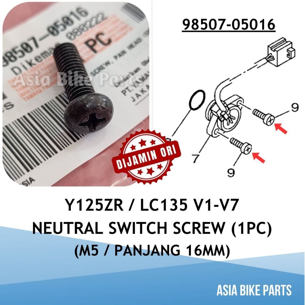 Yamaha Original Y125ZR Neutral Switch Screw / LC135 V1 V2 V3 V4 V5 V6 V7 Throttle Cable Screw ...
