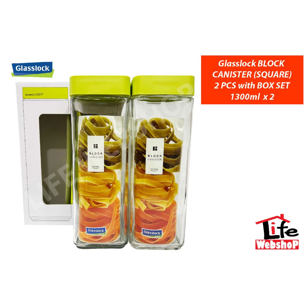 GLASSLOCK BLOCK CANISTER 2PCS SET ( SQUARE) 1300ML x 2 | Shopee Malaysia