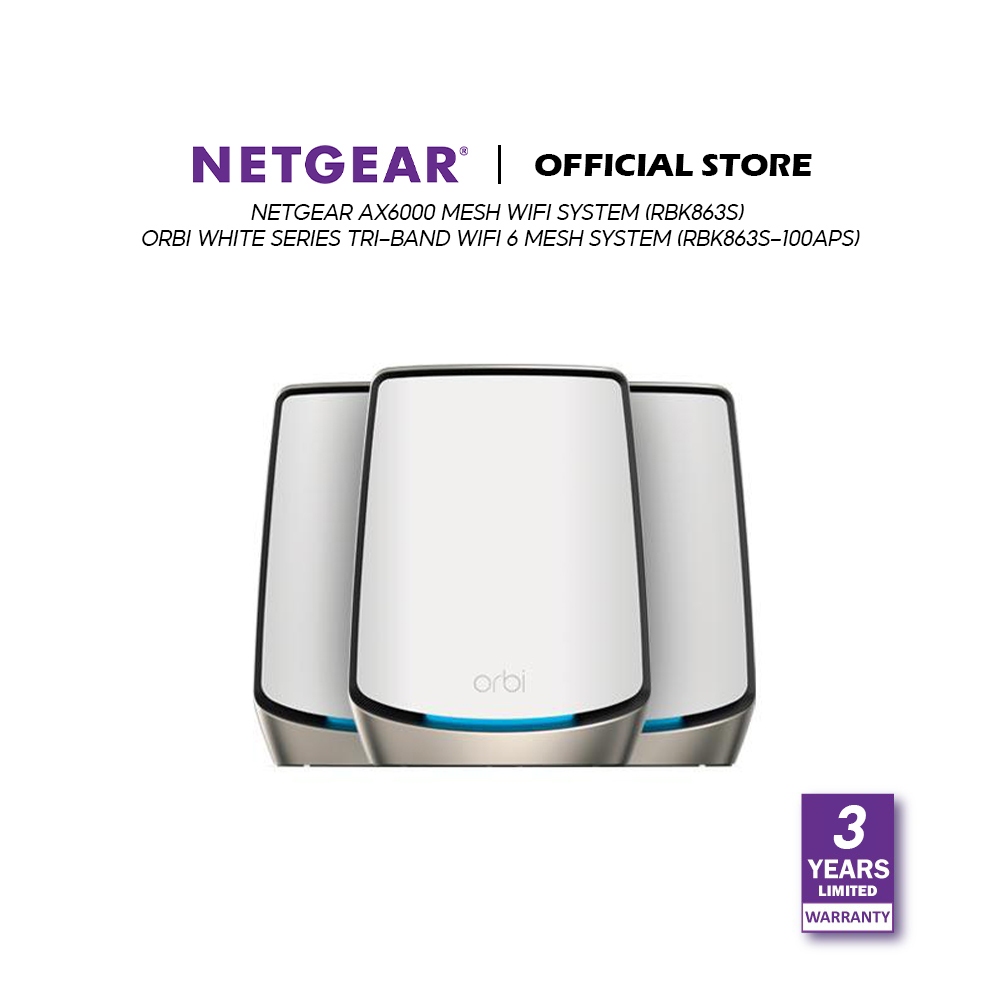 Netgear AX6000 Mesh WiFi System (RBK863S) Orbi White Series Tri-Band ...