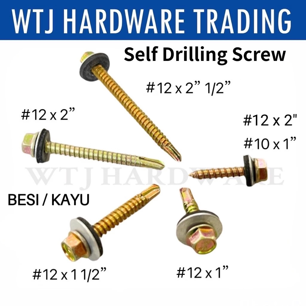 SELF DRILLING SCREW HEX HEAD / SKRU BESI #10 X1"(KAYU) , #12 X 1", #12 ...