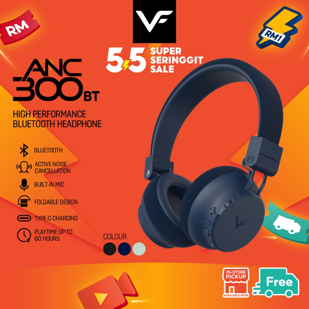 Vinnfier VF ANC 300 BT Active Noise Cancelling Bluetooth Headphone ...