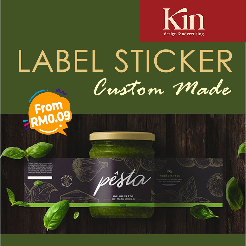KIN - (Min50pcs)Custom Made Sticker Label Printing (GLOSSY & WATERPROOF ...