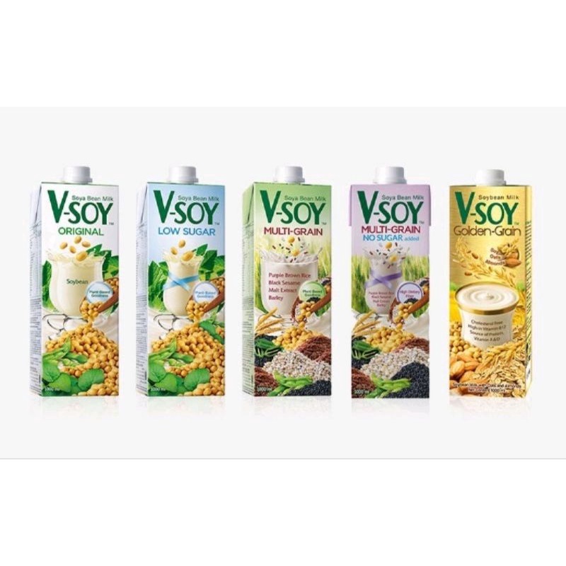 V-Soy Soya Bean Drink (1L) Multigrain No Sugar / Low Sugar / Golden ...