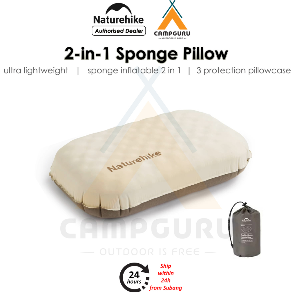 Naturehike 2-in-1 Sponge Pillow Air Inflation 3D Outdoor Travel Camping ...
