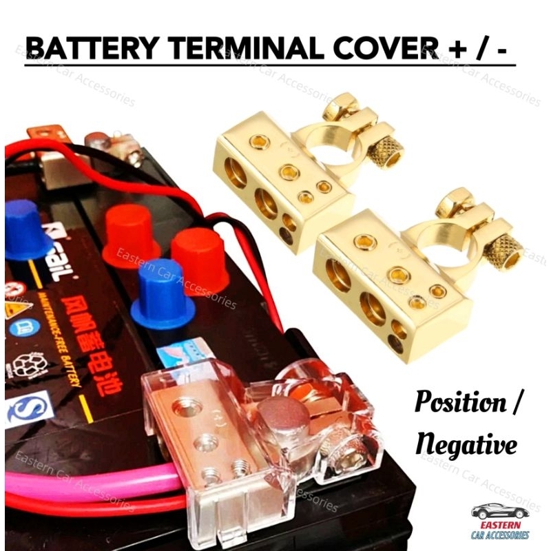 Car Battery Terminal Head Gold Plated +/- 4/8 Gauge Cable Input ...