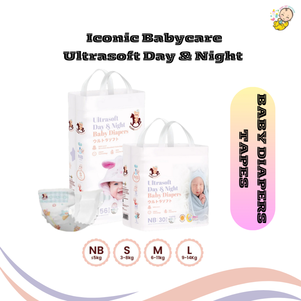 [4 PACKS] iconic Babycare Ultrasoft Day & Night Baby Diapers Tapes - NB ...