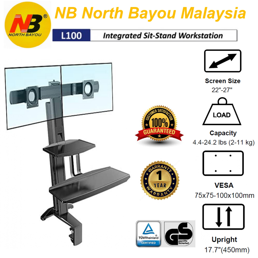 NB NORTH BAYOU L100 22 TO 27 INCH SIT STAND WORKSTATION TV SLIDING ...