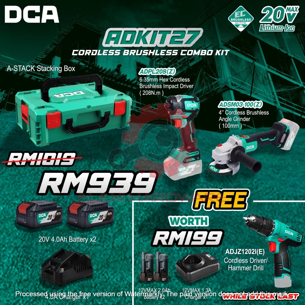 *NEW* DCA 3 Units 20V & 12V ADKIT27 Brushless Cordless Drill Driver ...