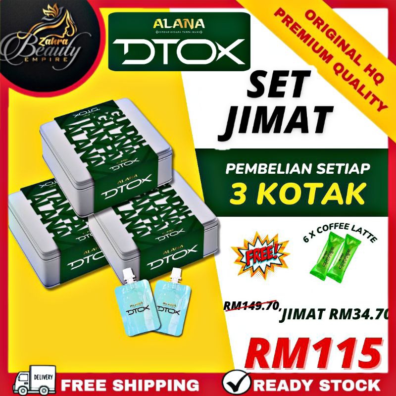 ALANA Detox Set Jimat 3 Box 24 Sachet | Free 6 Sachets Coffee Latte | Allana Dtox Kotak Original ...