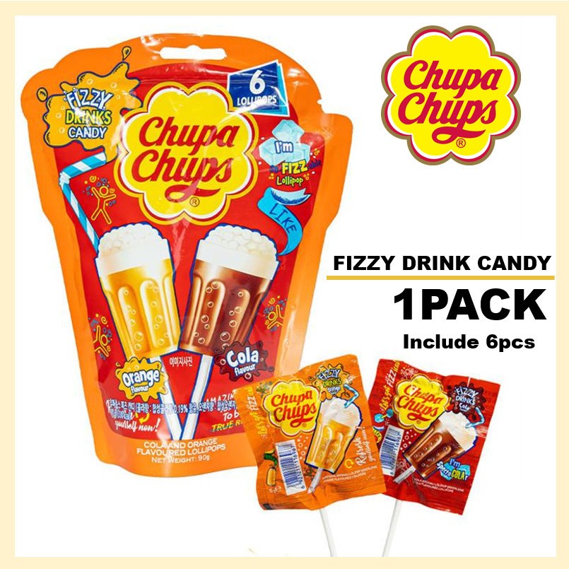 [CHUPA CHUPS] Fizzy Drinks Candy 6pieces Fizzy Lollipops 90g (Coke+Orange flavor) | Shopee Malaysia