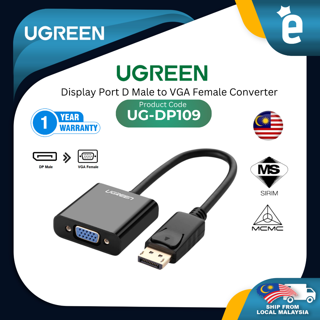 UGREEN DISPLAY PORT DP MALE TO VGA FEMALE CONVERTER ADAPTER WITH ...