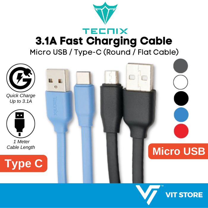 Kabel Pengecas Pantas USB ke Micro / Type-C 3.1A | Getah Lembut ...