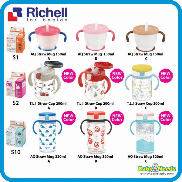 Richell AQ / T.L.I Baby Straw Training Cup/Mug | Shopee Malaysia