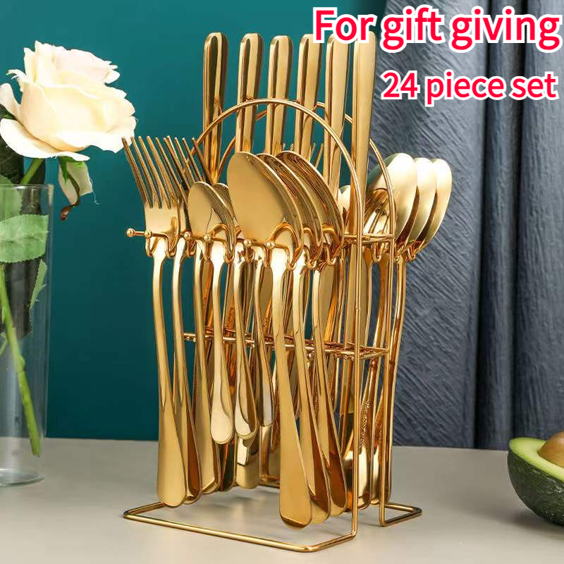 Premium Cutlery Rack Set Gold stainless steel cutlery set of 24 full ...