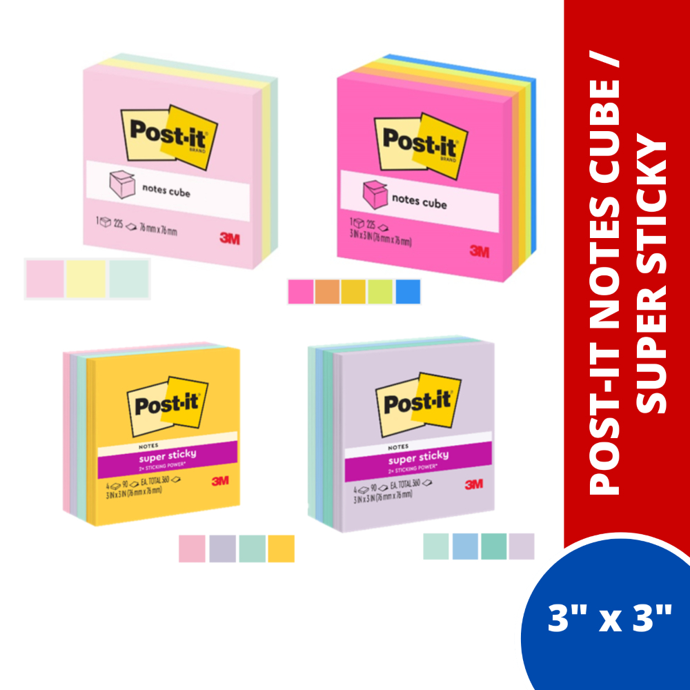 Post-it Notes - Neon/Pastel | 3" x 3" | 3 Pads x 50 Sheets | Cubes 225 ...