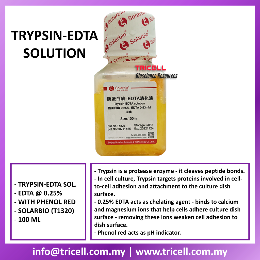 SOLARBIO, Trypsin-EDTA Solution, 0.25% (with phenol red), 100 ml | Shopee Malaysia