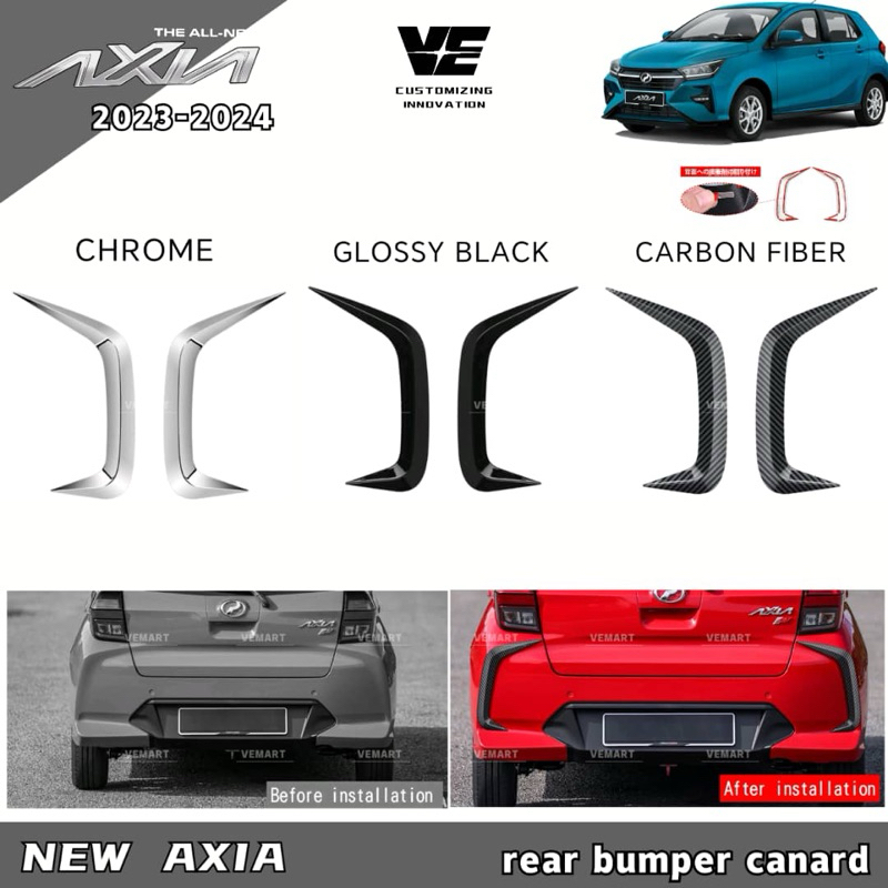 Vemart perodua axia new 2023-2024 car rear bumper canard body kit ...