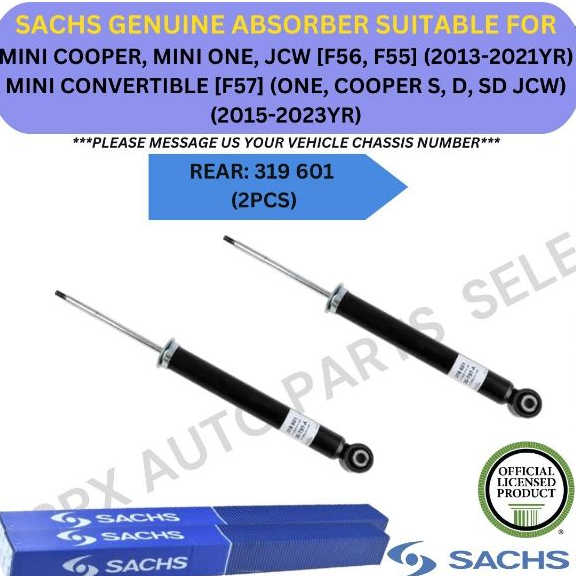 SACHS GENUINE ABSORBER (REAR) FOR MINI COOPER, MINI ONE, JCW [F56, F55 ...