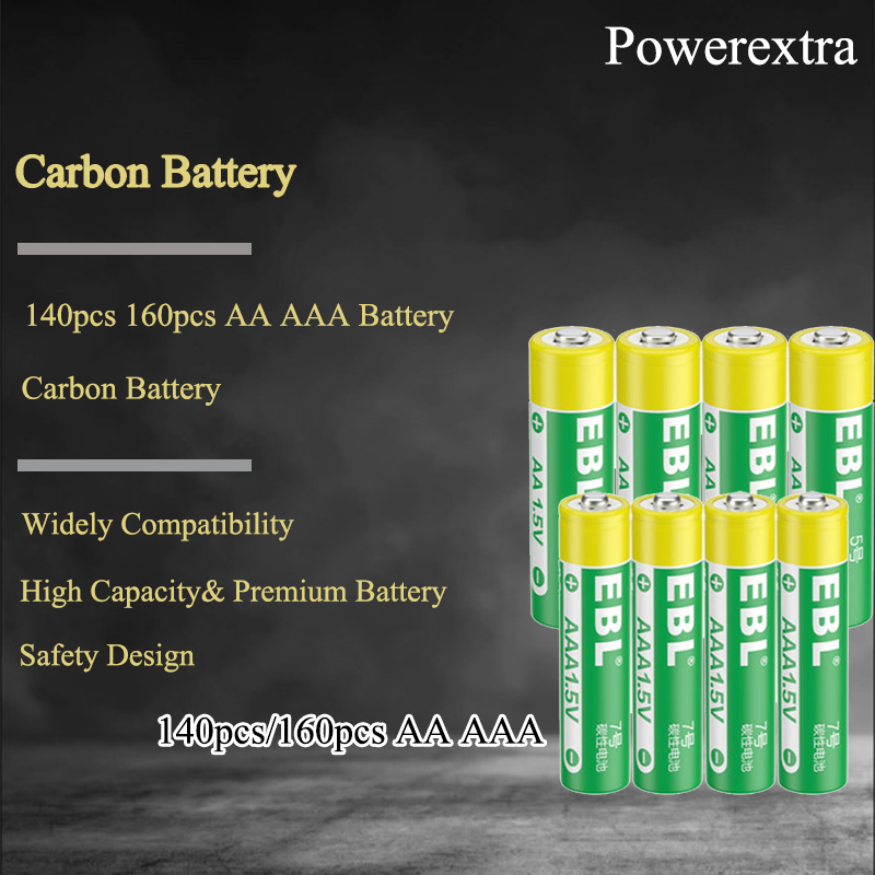 EBL 140Pcs 160pcs 1.5V AA AAA Carbon Zinc Battery Carbon Batteries for ...