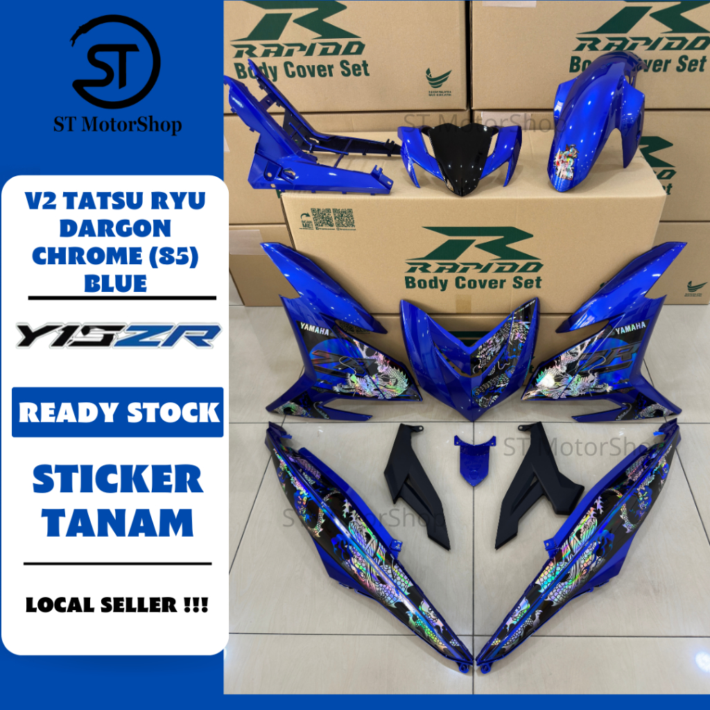 Yamaha Ysuku Y15zr V1 V2 Tatsu Ryu Dragon Chrome (85) Red Blue Sticker ...