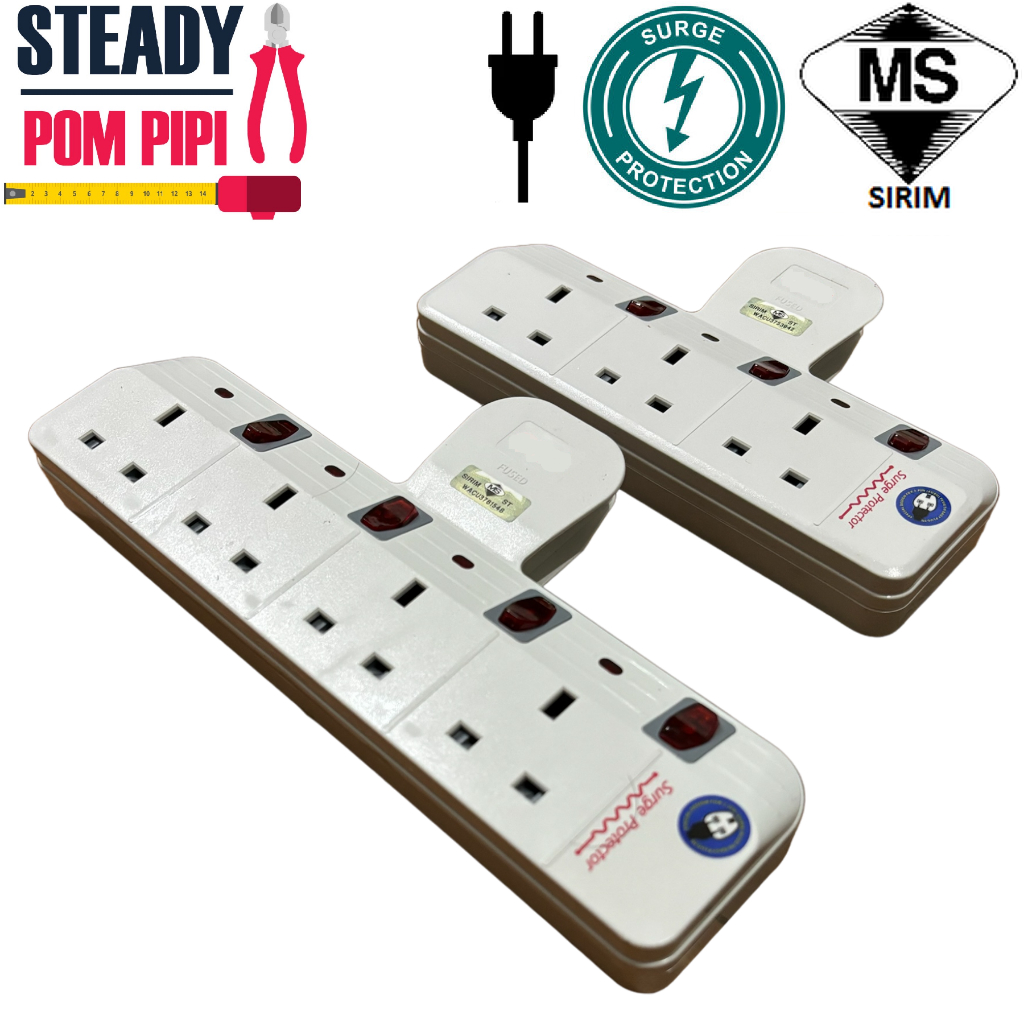 3 Way 4 Way T Adaptor With Neon Sirim Surge Protector T Type Multi Adaptor Wireless
