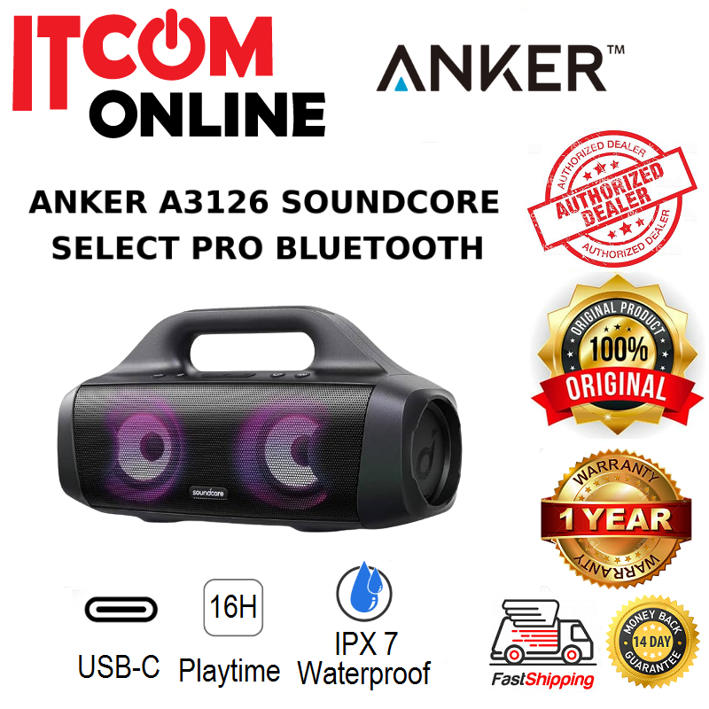 ANKER A3126 SOUNDCORE SELECT PRO BLUETOOTH WIRELESS PORTABLE SPEAKER ...