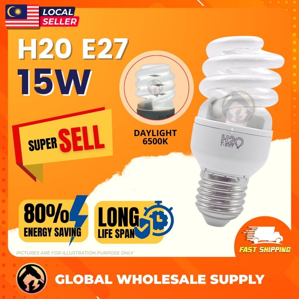 SUPER SELL H20 15W E27 Energy Saving Spiral/Tornado Lamp Bulb 6500K ...