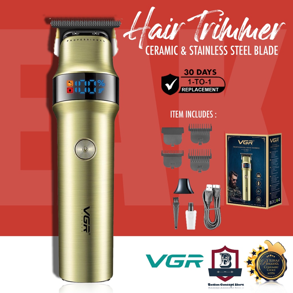 VGR V-991 Professional hair trimmer metal wire drawing housing USB charging V991 | Shopee Malaysia