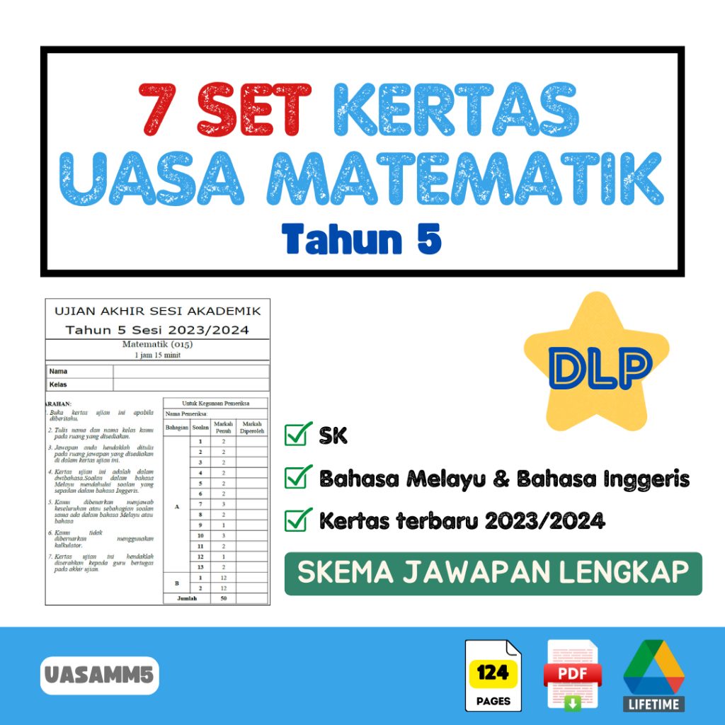 [PDF] UASA SK 5 DLP 7 SET Kertas Matematik Tahun 5 Mathematics Paper Primary 5 数学 5 年级 双语i ...