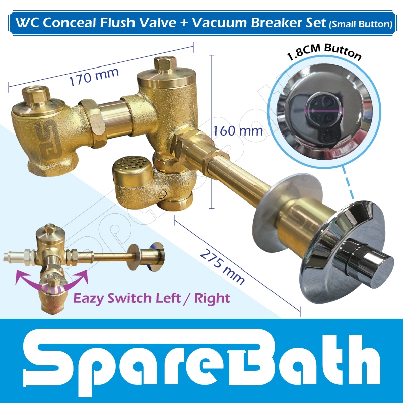WC Concealed Flush Valve + Vacuum Breaker Set (1.8cm Button ...