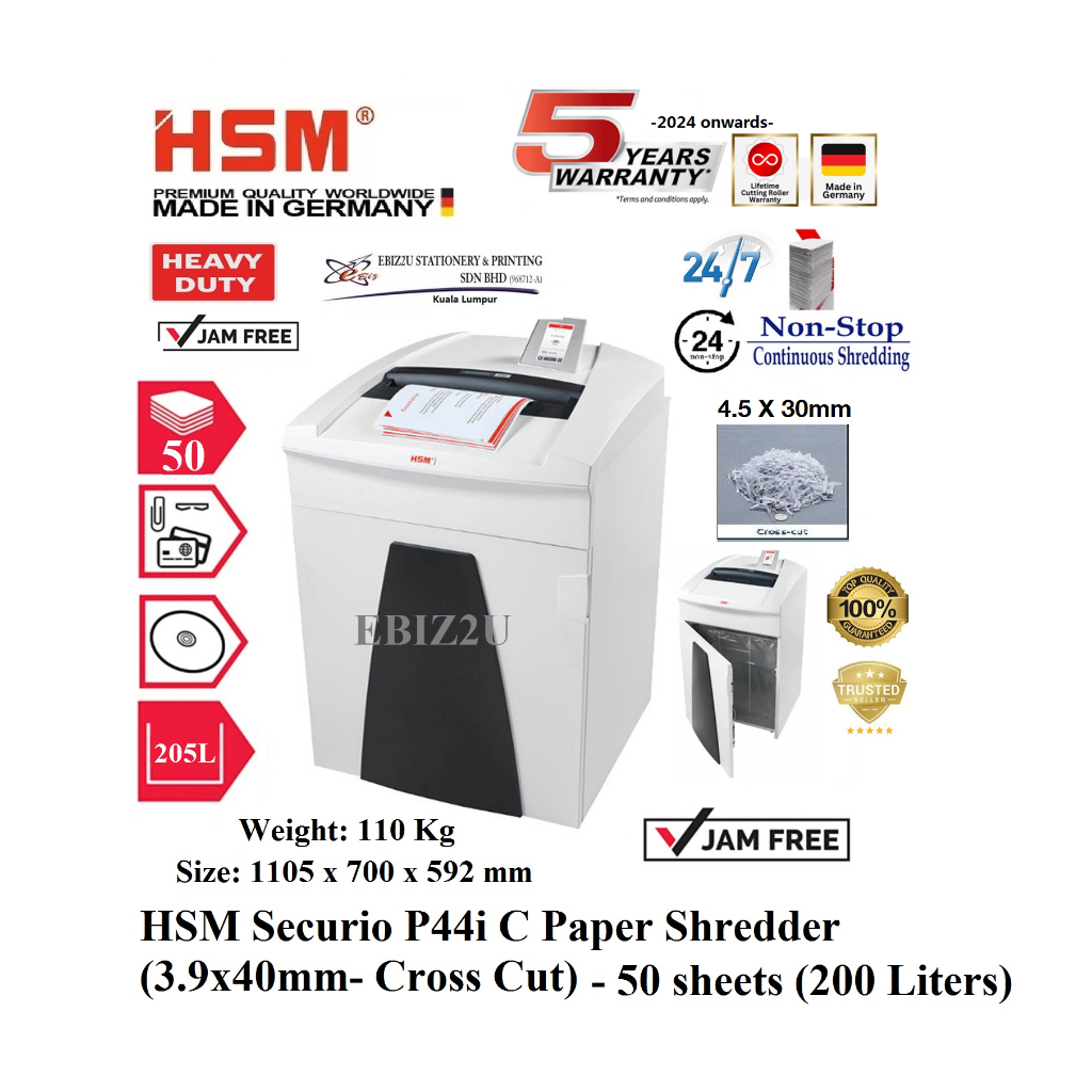HSM Securio P44i C Paper Shredder (3.9x40mm- Cross Cut) - 50 sheets ...