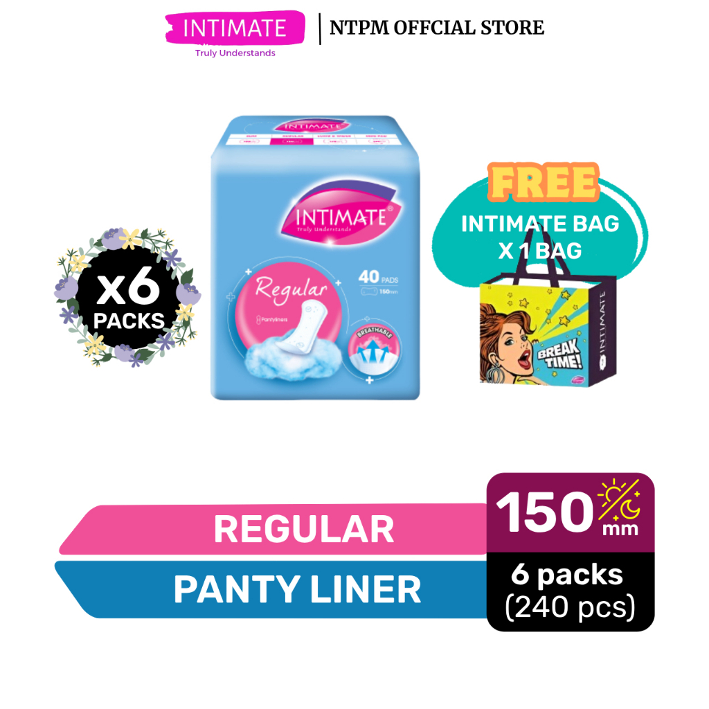 Intimate Regular Pantyliner 150mm (40pcs) x 6pack - FREE INTIMATE BAG ...