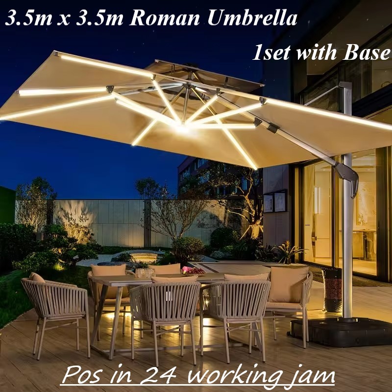 Full Set 3.5m Payung Taman Roman Double Layer Garden Outdoor Roman ...