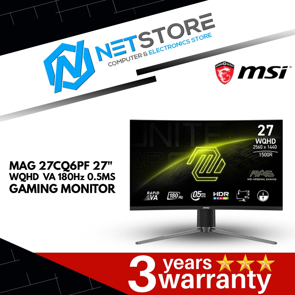 MSI MAG 27CQ6PF 27" WQHD VA 180Hz 0.5MS Curved Gaming Monitor - 9S6-3CD94M-021 | Shopee Malaysia