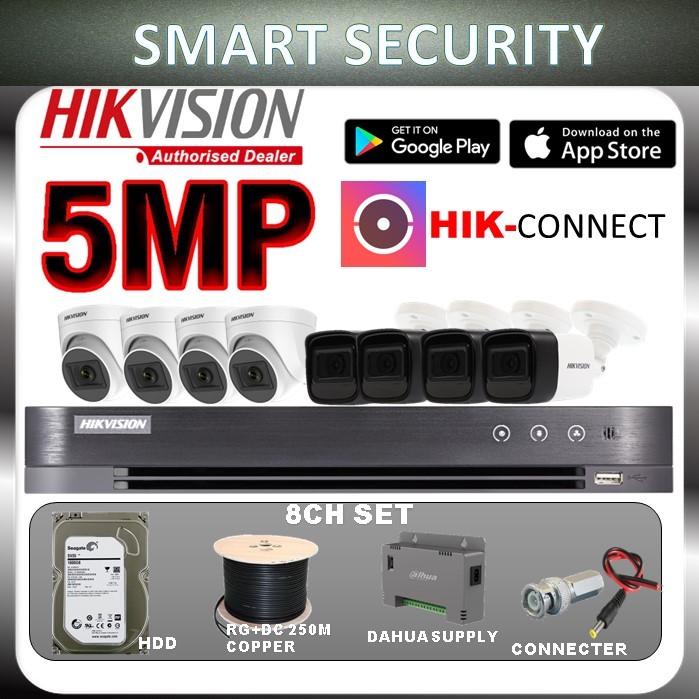 HIKVISION 5MP Full Set HIK 8-CHANNEL CCTV 8CH DVR(UP TO 8MP)+Camera ...