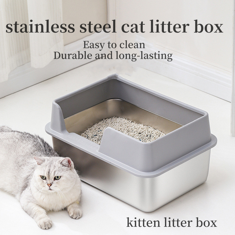 [Ready Stock] Stainless Steel Litter Box with frame Cat litter box ...
