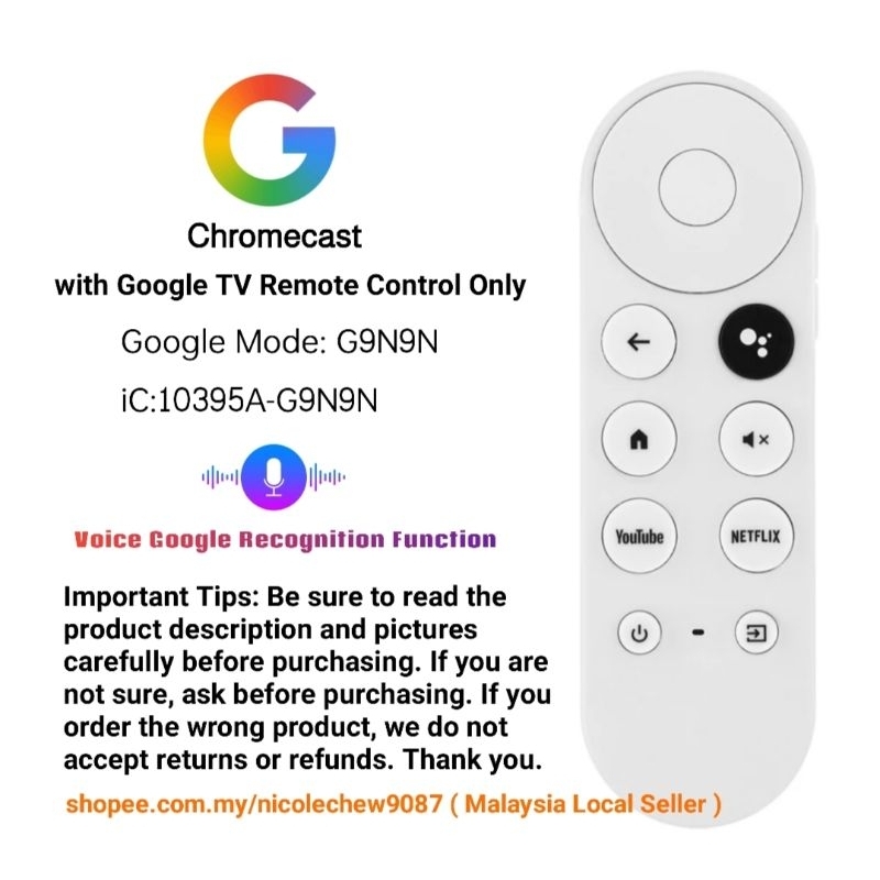 Google Chromecast G9N9N Bluetooth Voice Google Remote Control Only ...