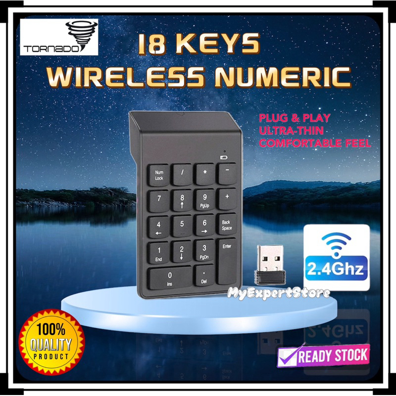 Tornado Mini Wireless Numeric Keypad 2.4GHz Numpad 18 Keys Digital ...