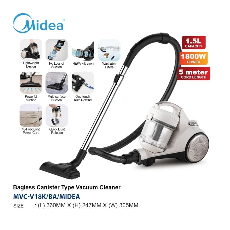 Midea Vacuum Cleaner 1800W MVC-V18K-BG | Shopee Malaysia