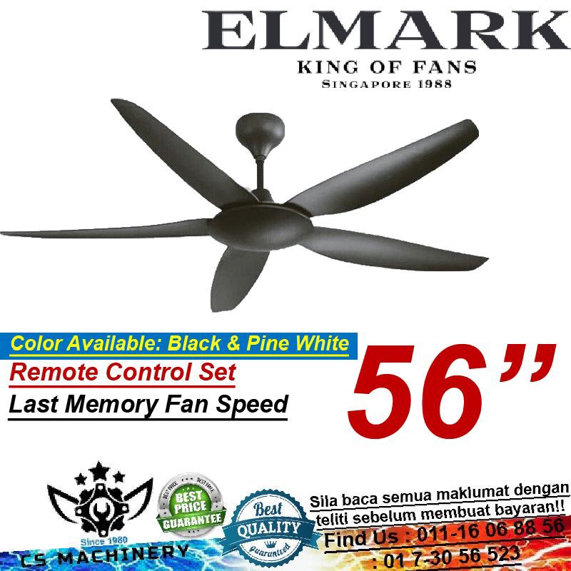 (New) Elmark Saki Ceiling Fan 56 inch Remote Control (DC Motor) 5 Blade ...